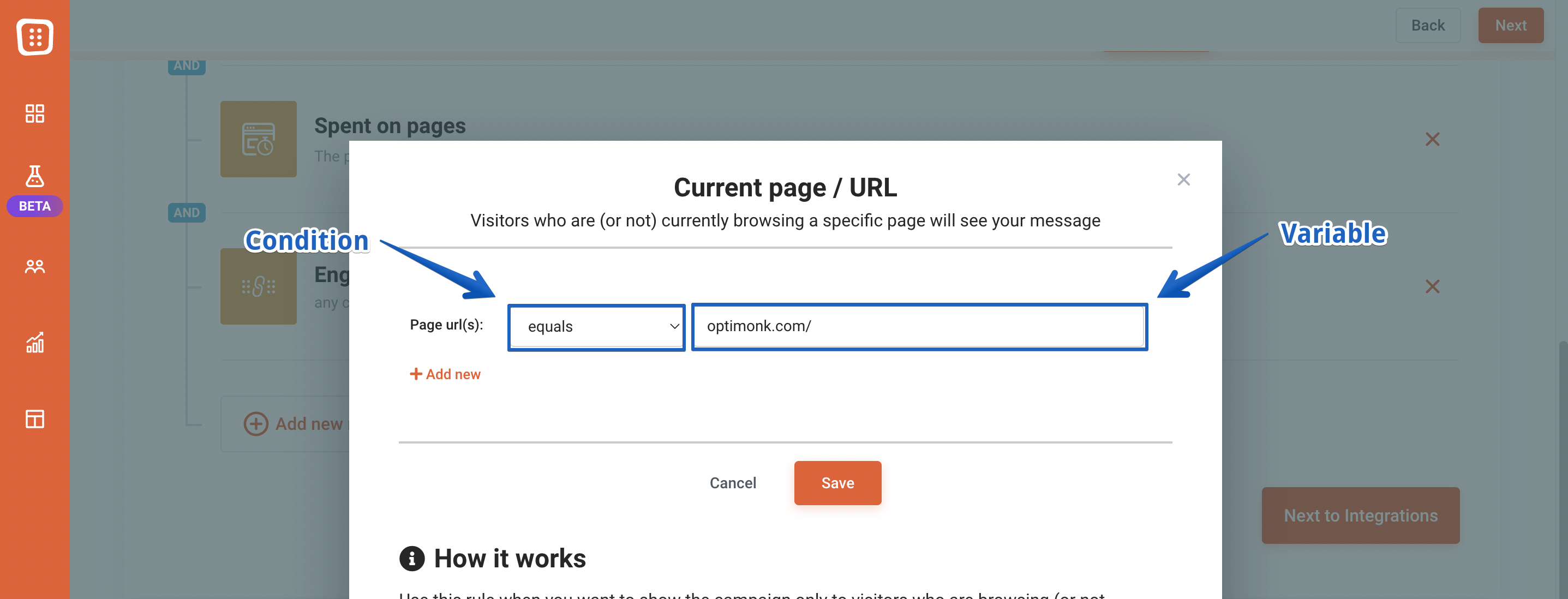 Current page / URL rule – OptiMonk Help Center